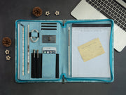 Women Blue Leather Portfolio, Custom Printing Portfolio,Blue Leather ...