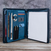 Personalized Blue Leather Portfolio, Name/Logo Engraved Padfolio for ...